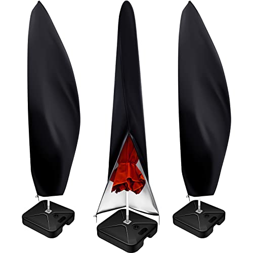 3 Pcs Patio Umbrella Cover Offset Umbrella Cover for 9ft to 12ft Cantilever Outdoor Waterproof Fabric Cantilever Umbrella Covers Banana Style Parasol Cover with Zipper for Garden Beach Umbrella, Black