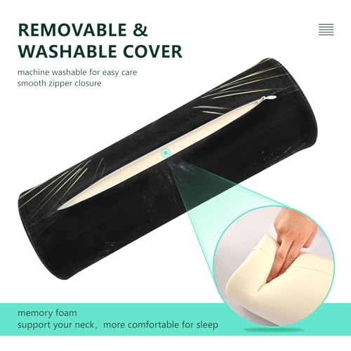 xigua Black Cat Neck Roll Pillow for Neck Relief with Removable Washable Cover - Memory Foam Round Cylinder Bolster, Ergonomically Designed for Head, Neck, Back, and Legs