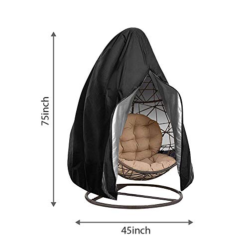 VAlinks Patio Egg Chair Cover with Zipper Buckle & Drawstring, Waterproof Windproof Anti-UV Outdoor Swing Hanging Chair Cover for Wicker Egg Swing, Black
