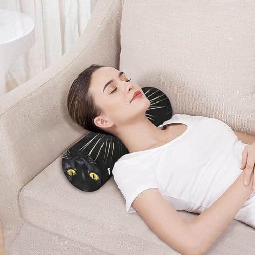 xigua Black Cat Neck Roll Pillow for Neck Relief with Removable Washable Cover - Memory Foam Round Cylinder Bolster, Ergonomically Designed for Head, Neck, Back, and Legs
