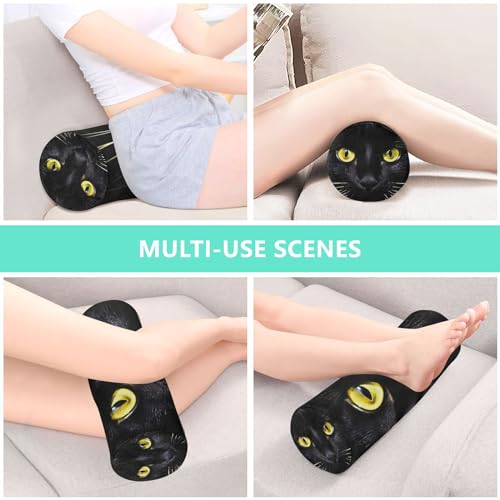 xigua Black Cat Neck Roll Pillow for Neck Relief with Removable Washable Cover - Memory Foam Round Cylinder Bolster, Ergonomically Designed for Head, Neck, Back, and Legs