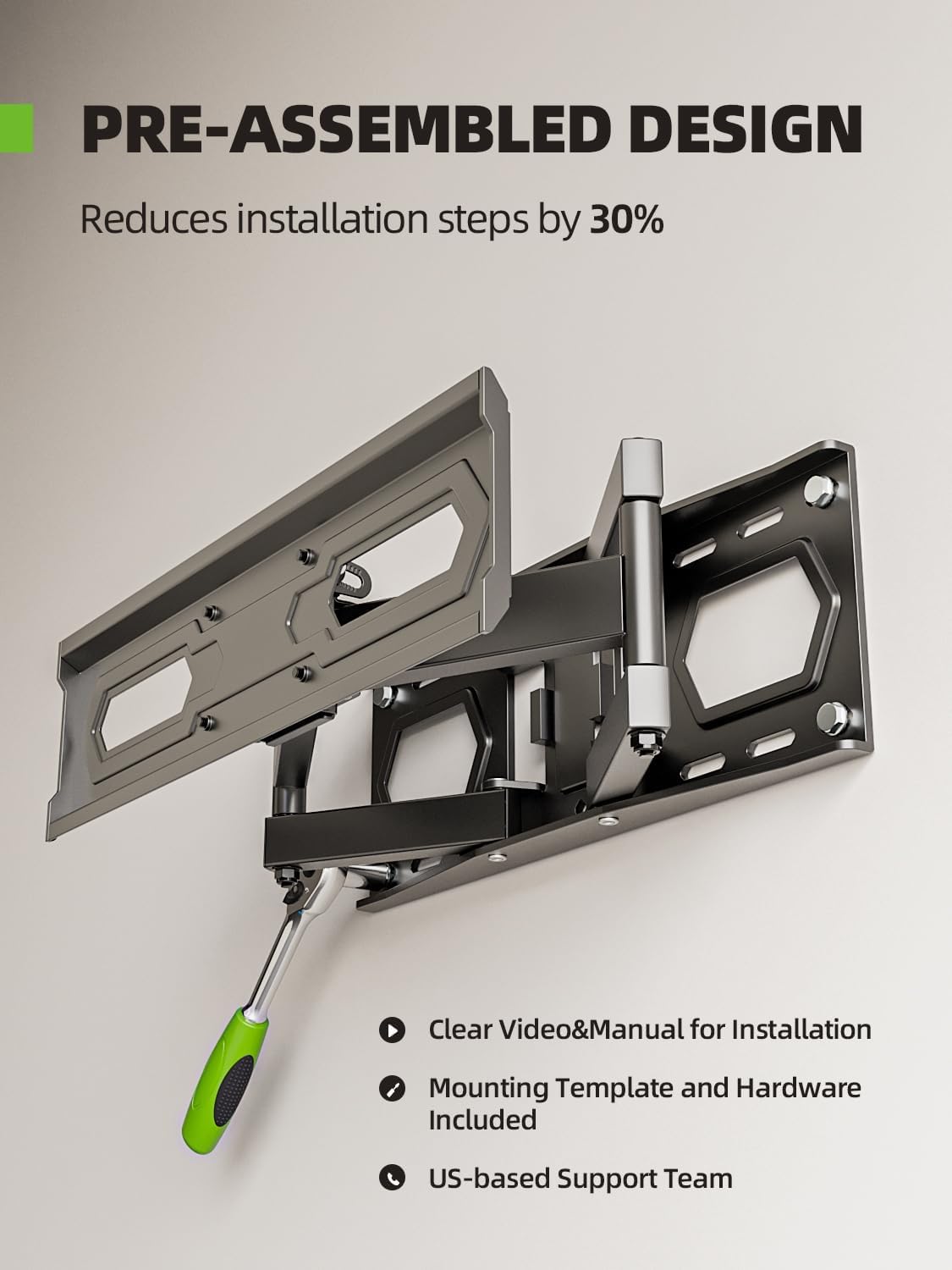 USX MOUNT Full Motion TV Wall Mount for Most 32-65 inch Flat Screen/LED/4K TVs, Swivel/Tilt TV Mount Bracket with Articulating Dual Arms Max VESA 400x400mm, Holds up to 110lbs, for 16" Wood Stud.