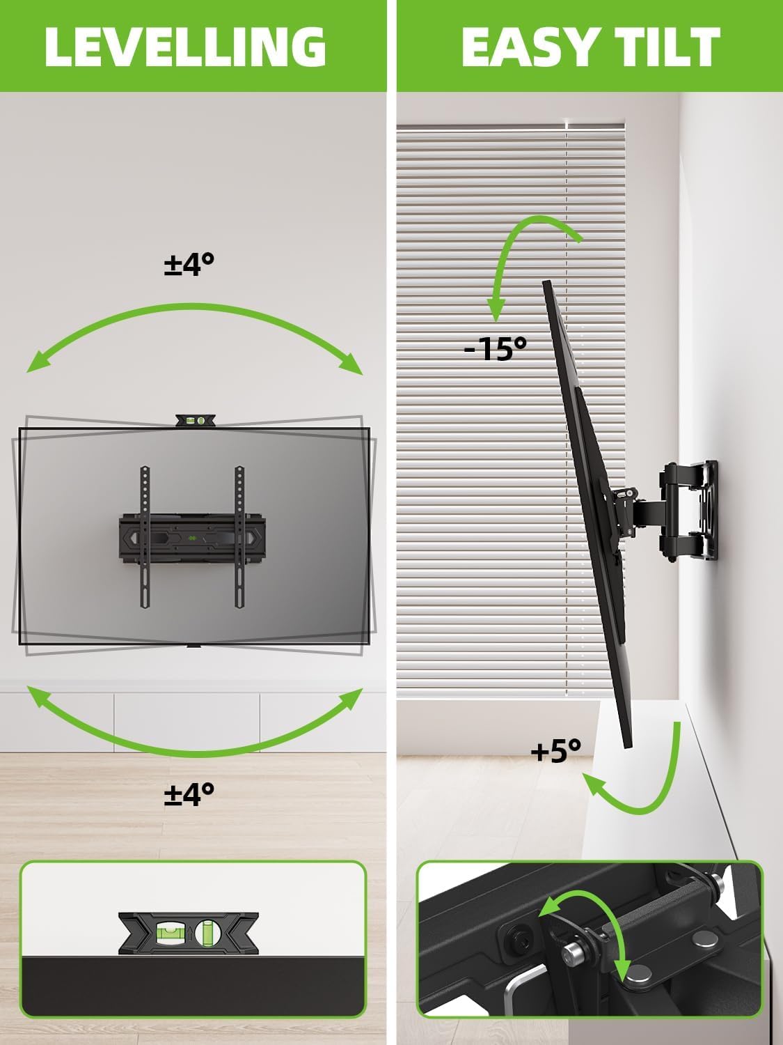 USX MOUNT Full Motion TV Wall Mount for Most 32-65 inch Flat Screen/LED/4K TVs, Swivel/Tilt TV Mount Bracket with Articulating Dual Arms Max VESA 400x400mm, Holds up to 110lbs, for 16" Wood Stud.