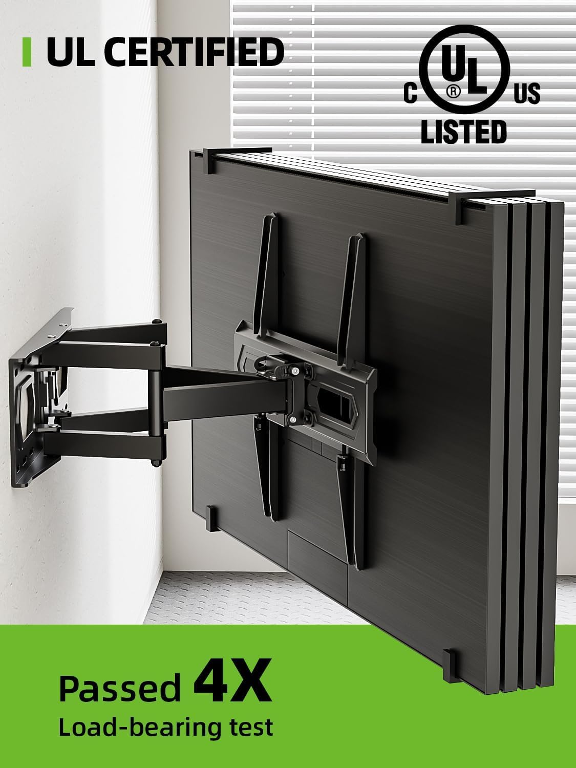 USX MOUNT Full Motion TV Wall Mount for Most 32-65 inch Flat Screen/LED/4K TVs, Swivel/Tilt TV Mount Bracket with Articulating Dual Arms Max VESA 400x400mm, Holds up to 110lbs, for 16" Wood Stud.