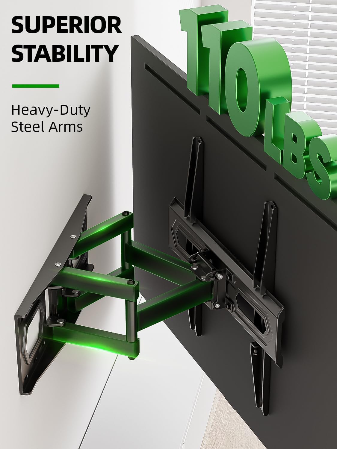 USX MOUNT Full Motion TV Wall Mount for Most 32-65 inch Flat Screen/LED/4K TVs, Swivel/Tilt TV Mount Bracket with Articulating Dual Arms Max VESA 400x400mm, Holds up to 110lbs, for 16" Wood Stud.