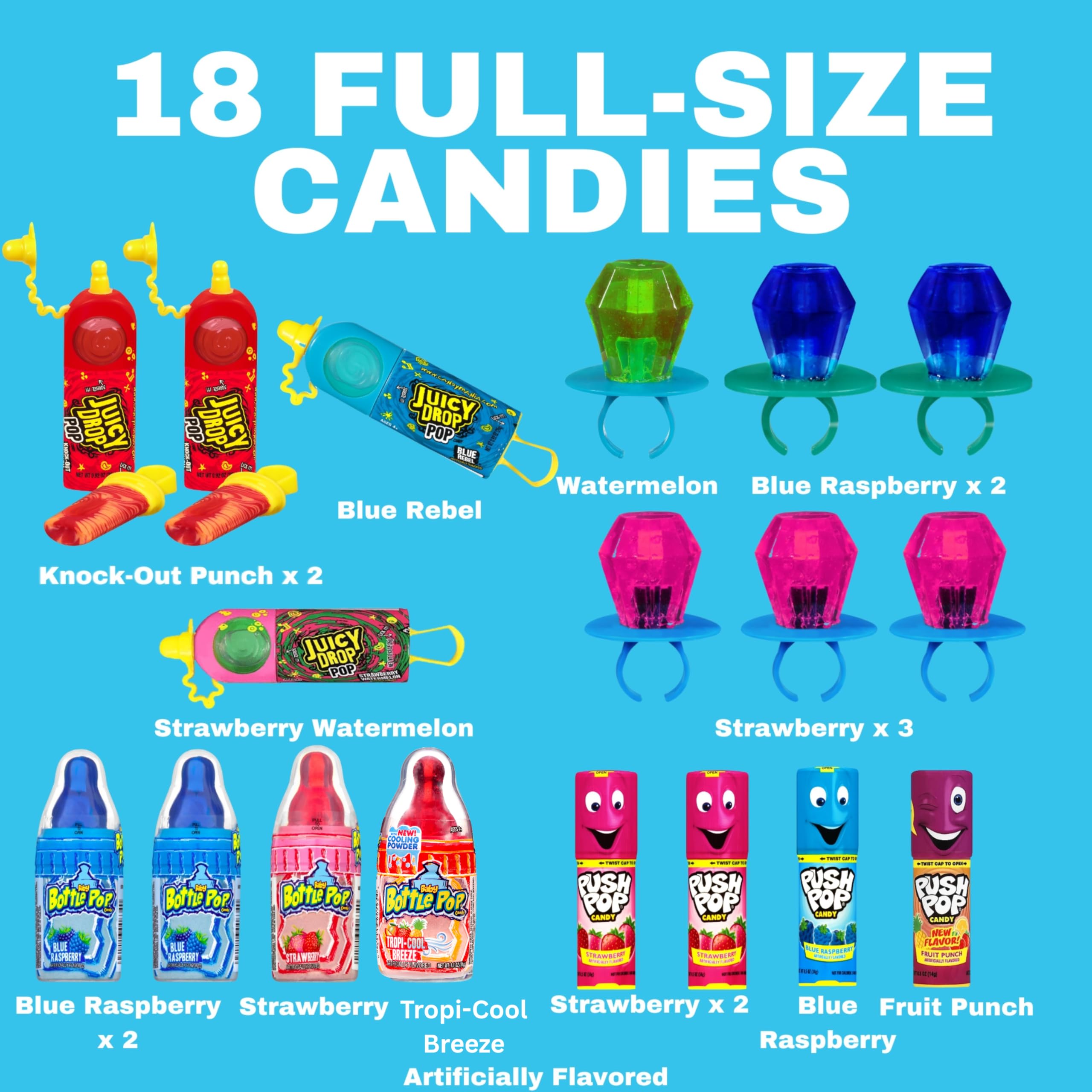 Bazooka Candy Brands Easter Candy Box - 18 Count Lollipops W/ Assorted Flavors From Ring Pop, Push Pop, Baby Bottle Pop & Juicy Drop - Easter Candy Gift Box for Easter Parties & Easter Egg Hunts