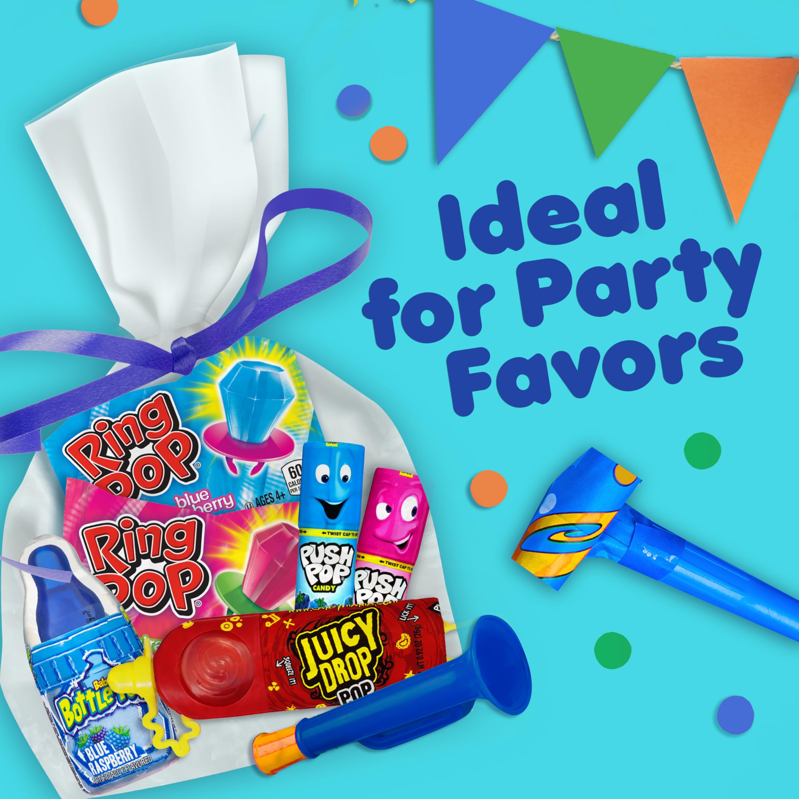 Bazooka Candy Brands Easter Candy Box - 18 Count Lollipops W/ Assorted Flavors From Ring Pop, Push Pop, Baby Bottle Pop & Juicy Drop - Easter Candy Gift Box for Easter Parties & Easter Egg Hunts