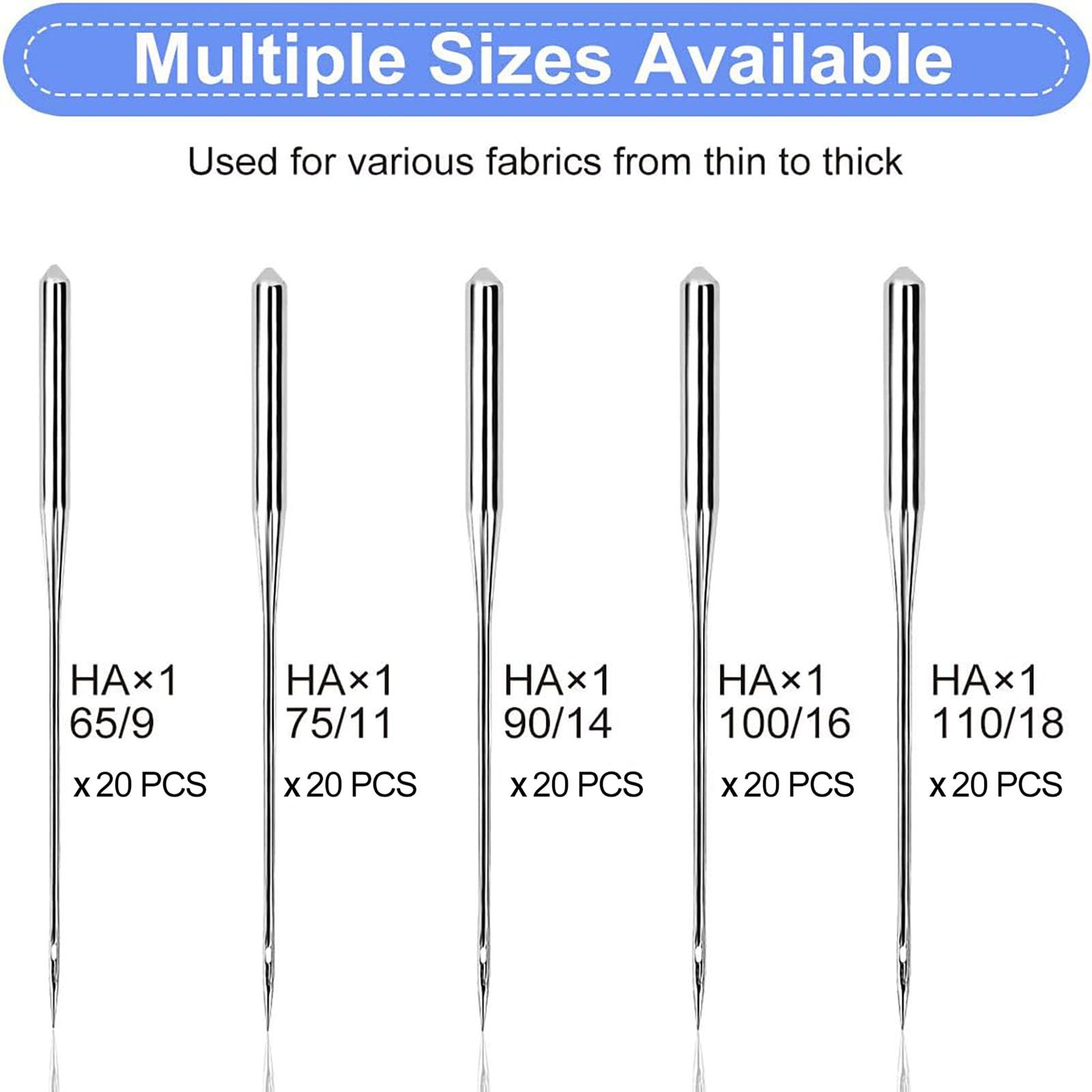 100PCS Sewing Machine Needles, Universal Sewing Machine Needle for Singer, Brother, Janome, Varmax, Needles for Sewing Machine with Sizes HAX1 65/9, 75/11, 90/14, 100/16, 110/18