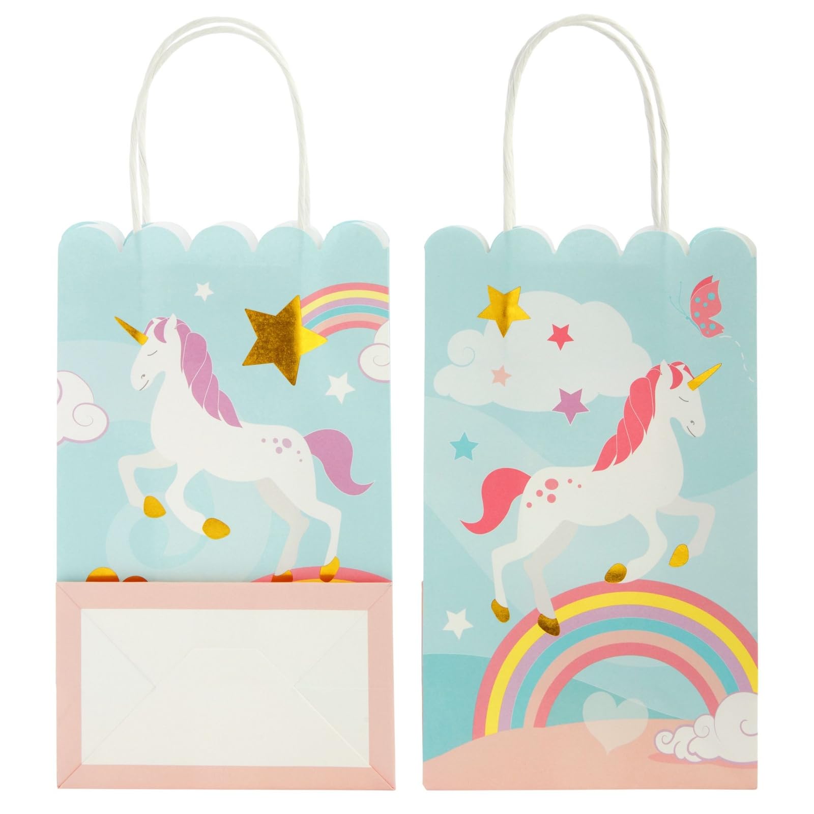 BLUE PANDA 24 Pack Small Unicorn Favor Bags with Handles, Pastel Rainbow Birthday Party Decorations (5.5 x 8.6 x 3 In)