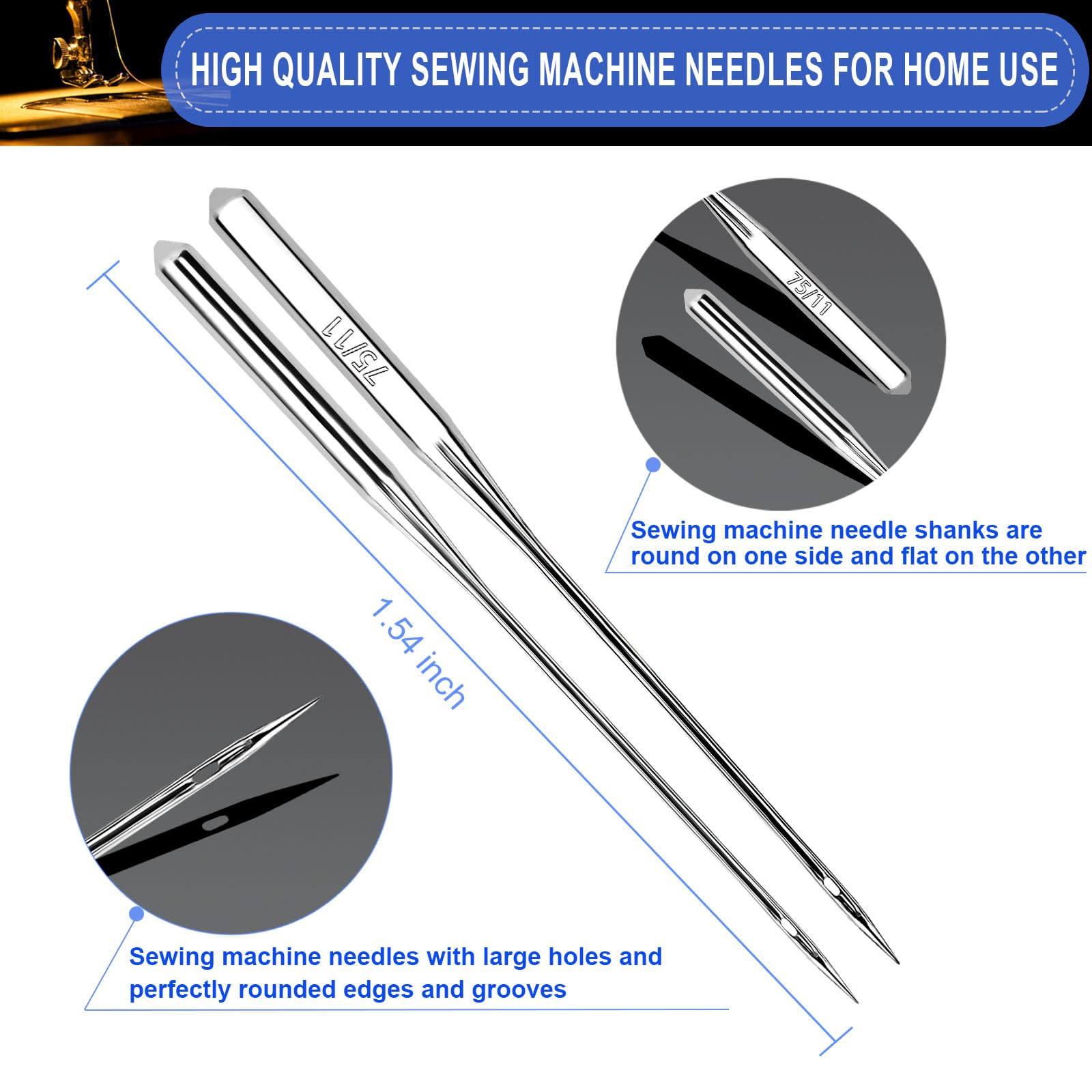100PCS Sewing Machine Needles, Universal Sewing Machine Needle for Singer, Brother, Janome, Varmax, Needles for Sewing Machine with Sizes HAX1 65/9, 75/11, 90/14, 100/16, 110/18