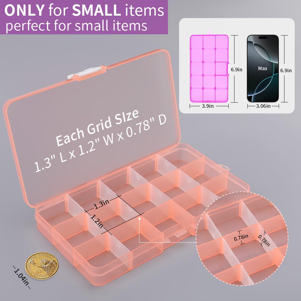 Opret Jewelry Organizer(4 Pack), SMALL Plastic Jewelry Box(15 grids) with Movable Dividers Earring Storage Containers, Size 6.9×3.9×0.9in