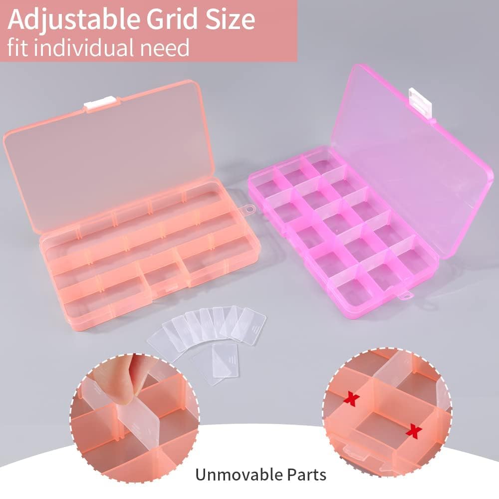 Opret Jewelry Organizer(4 Pack), SMALL Plastic Jewelry Box(15 grids) with Movable Dividers Earring Storage Containers, Size 6.9×3.9×0.9in