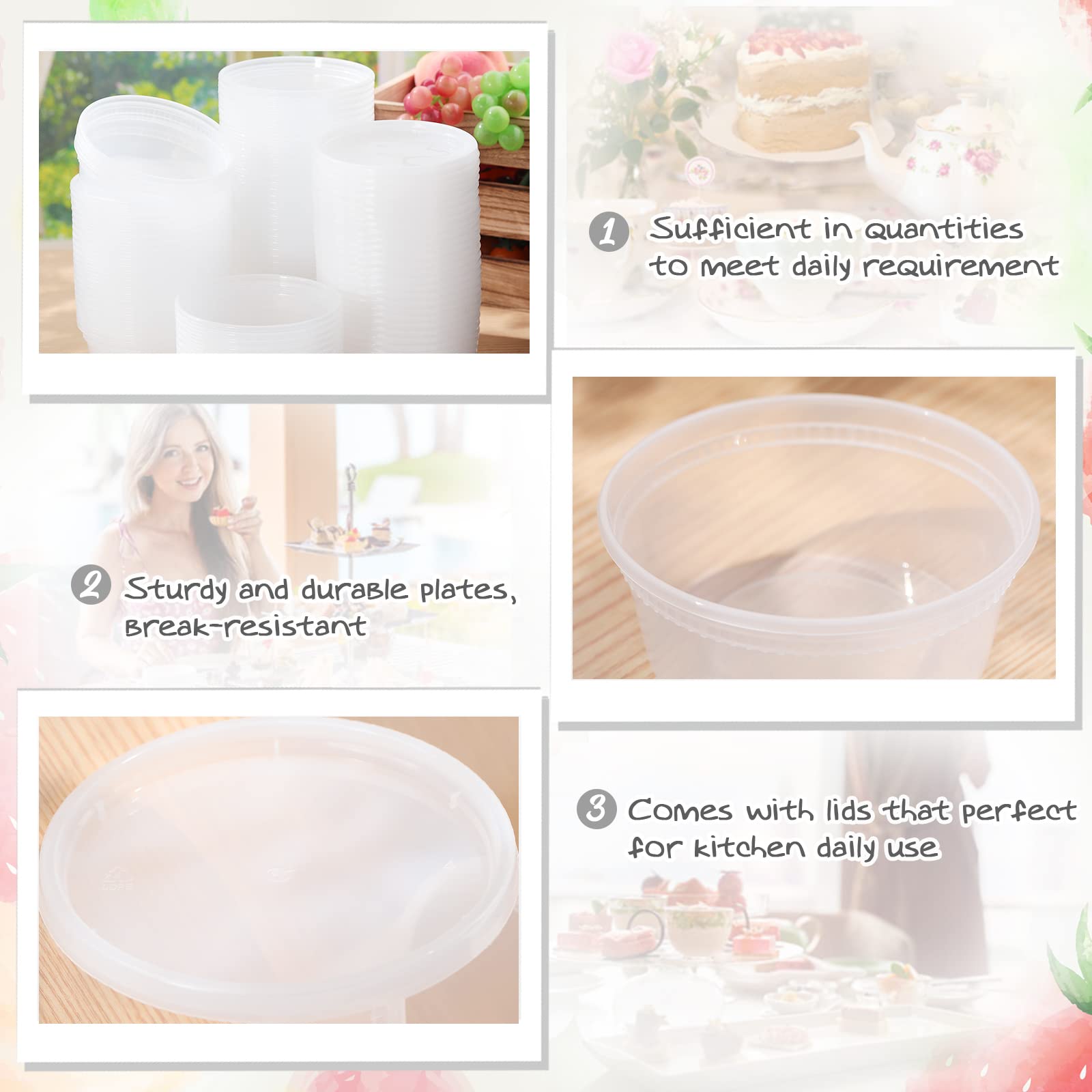 100 Pcs 8 oz Deli Containers with Lids Food Storage Containers, Plastic Containers with Lids Snack Containers Freezer Containers for Food Soup Yogurt Ice Cream Juice