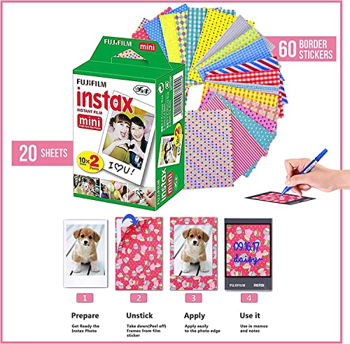 Fujifilm Instax Mini Link 2 Smartphone Printer Space Blue + Fuji Film Value Pack (20 Sheets)+ Shutter Accessories Bundle, Incl. Protective Case, 60 Sticker Frames, USB Cable