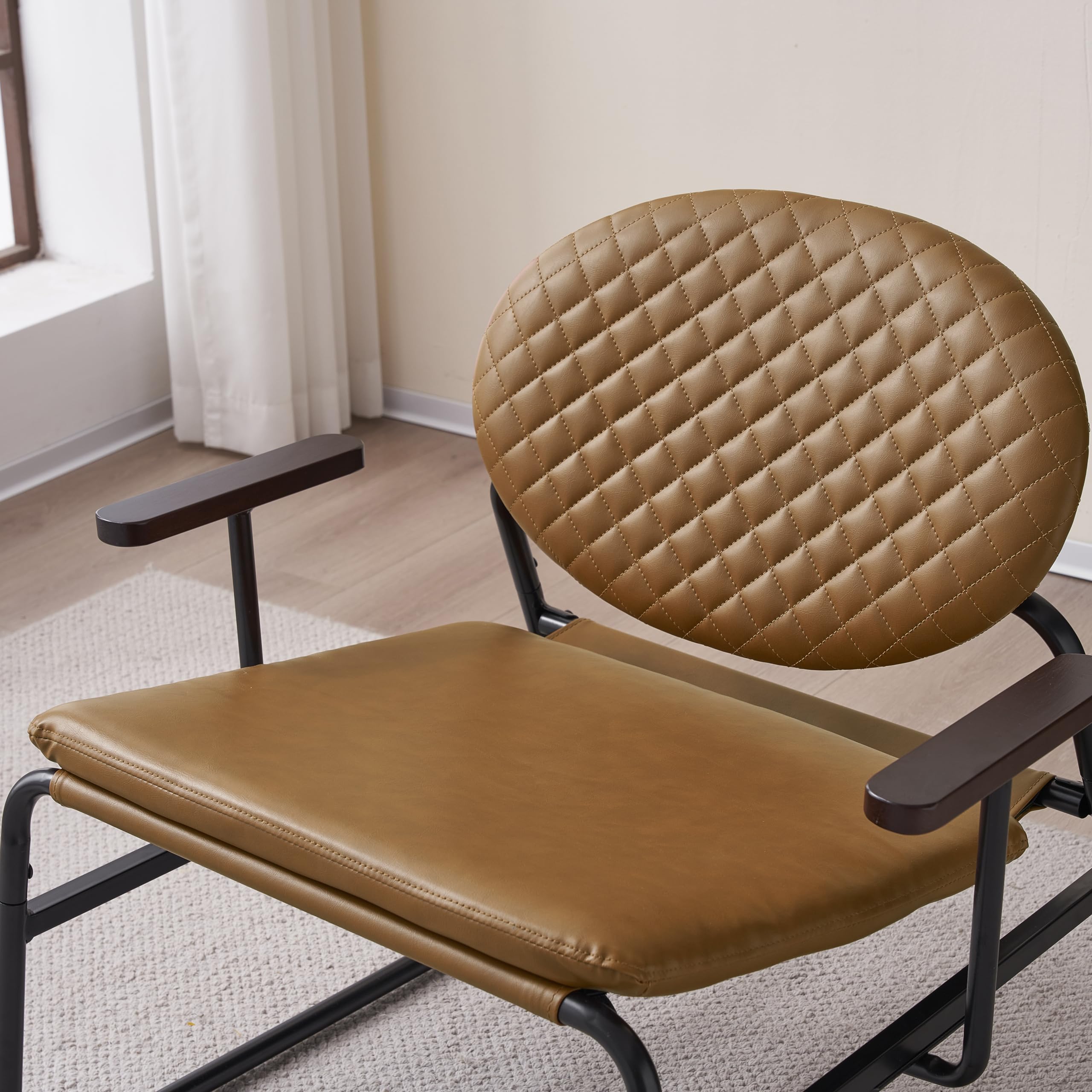 Tiophome Accent Metal Frame, PU Leather Upholstered Comfy Oval Back with Lattic, Side Leisure Lounge Arm Chairs Armchairs for Living Room, Bedroom, Brown, Extra Large