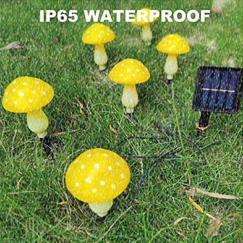 XSFANCYFUN Set of 6 Solar Mushroom Lights Outdoor Garden, 8 Modes Waterproof Solar Powered Garden Pathway Lights for Yard, Lawn, Pathway, Christmas, Walkway, Fence Decorations Yellow Mushroom Lights
