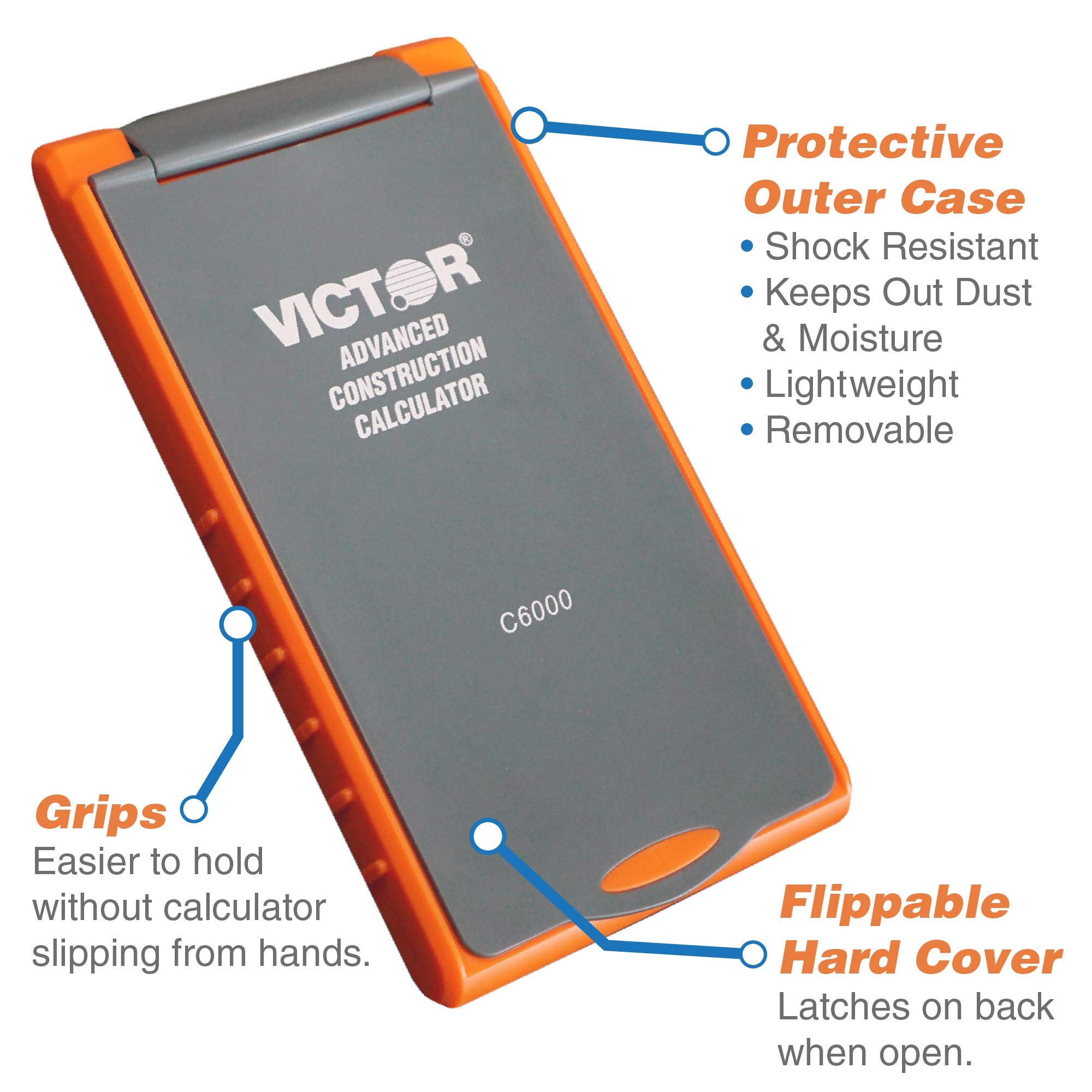 Victor C6000 Advanced Construction Calculator with Protective Case Displays in Fractional or Dimensional Forms Perfect for Carpenters, Renovators,Builders, Contractors, Estimators