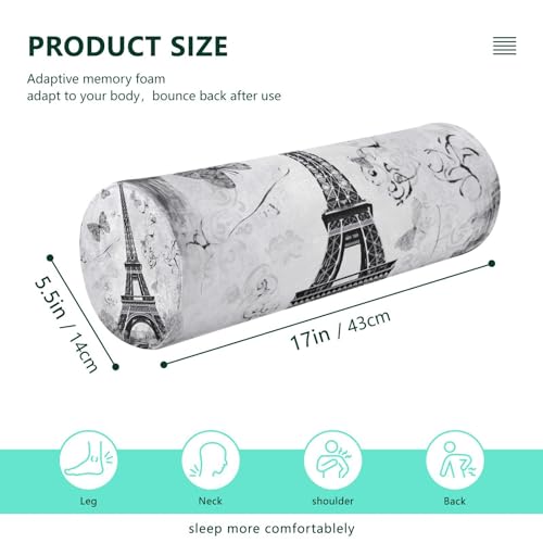 xigua Eiffel Tower with Butterfly Neck Roll Pillow for Neck Relief with Removable Washable Cover - Memory Foam Round Cylinder Bolster, Ergonomically Designed for Head, Neck, Back, and Legs