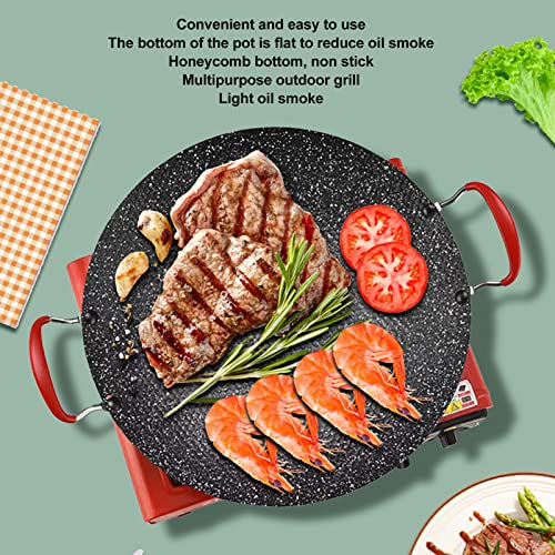 Korean BBQ Grill Pan, Non Stick with Anti Scalding Handle Round Barbecue Gill Plate for Gas Ceramic Stove(30cm)