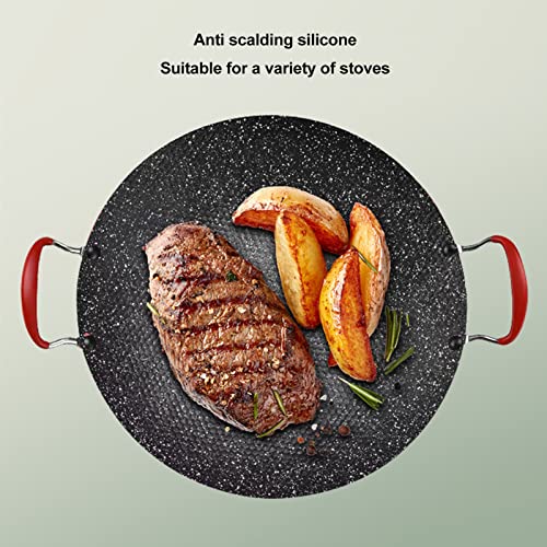Korean BBQ Grill Pan, Non Stick with Anti Scalding Handle Round Barbecue Gill Plate for Gas Ceramic Stove(30cm)