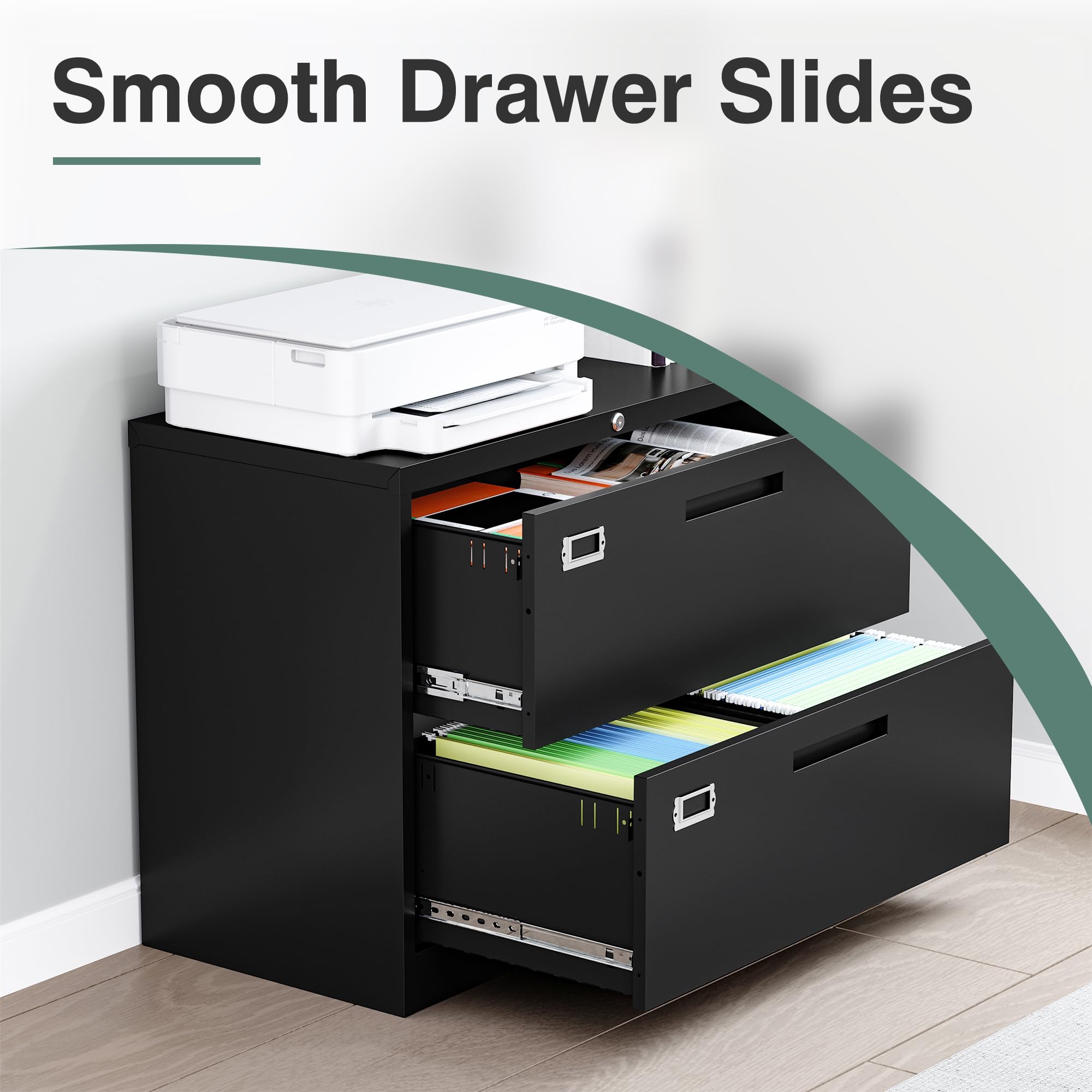 Letaya File Cabinets,2 Drawer Metal Lateral Filing Organization Cabinets with Lock,Home Office for Hanging Files Letter/Legal/F4/A4 Size(2 Drawer-Black)