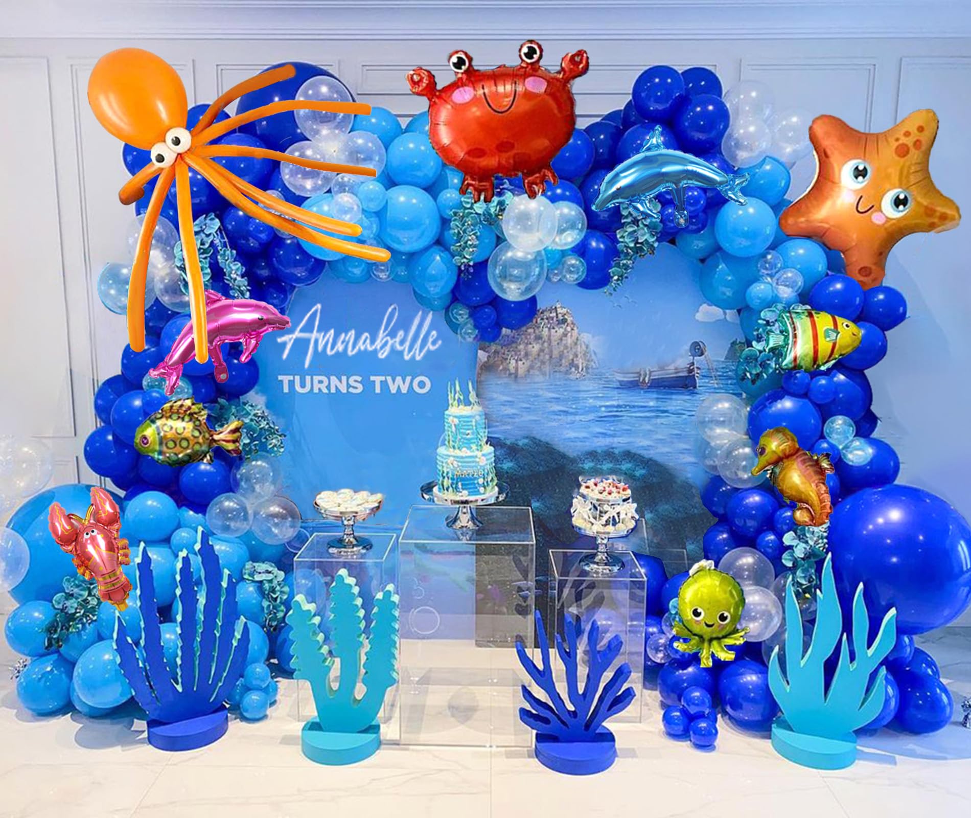 Blue Balloon Garland Arch Kit-160pcs, Small&Large Klein Blue Light Blue Balloons Party Supplies For Birthday Party, Baby Shower, Luca Theme Party, Ocean Party, Shark Party