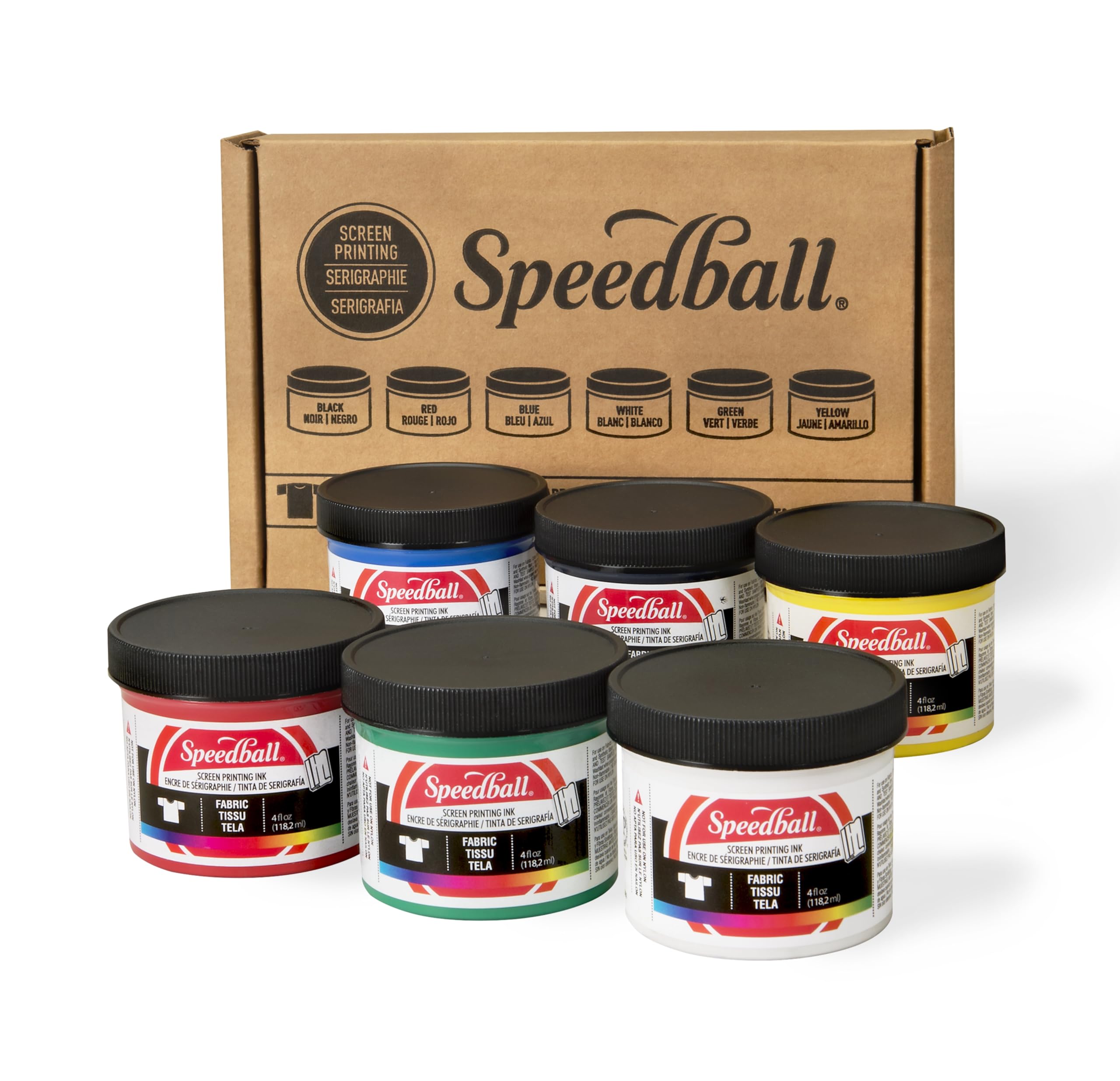 Speedball Fabric Screen Printing Ink Starter Set, 6-Colors, 4-Ounce for T-Shirt and Silkscreen Printmaking