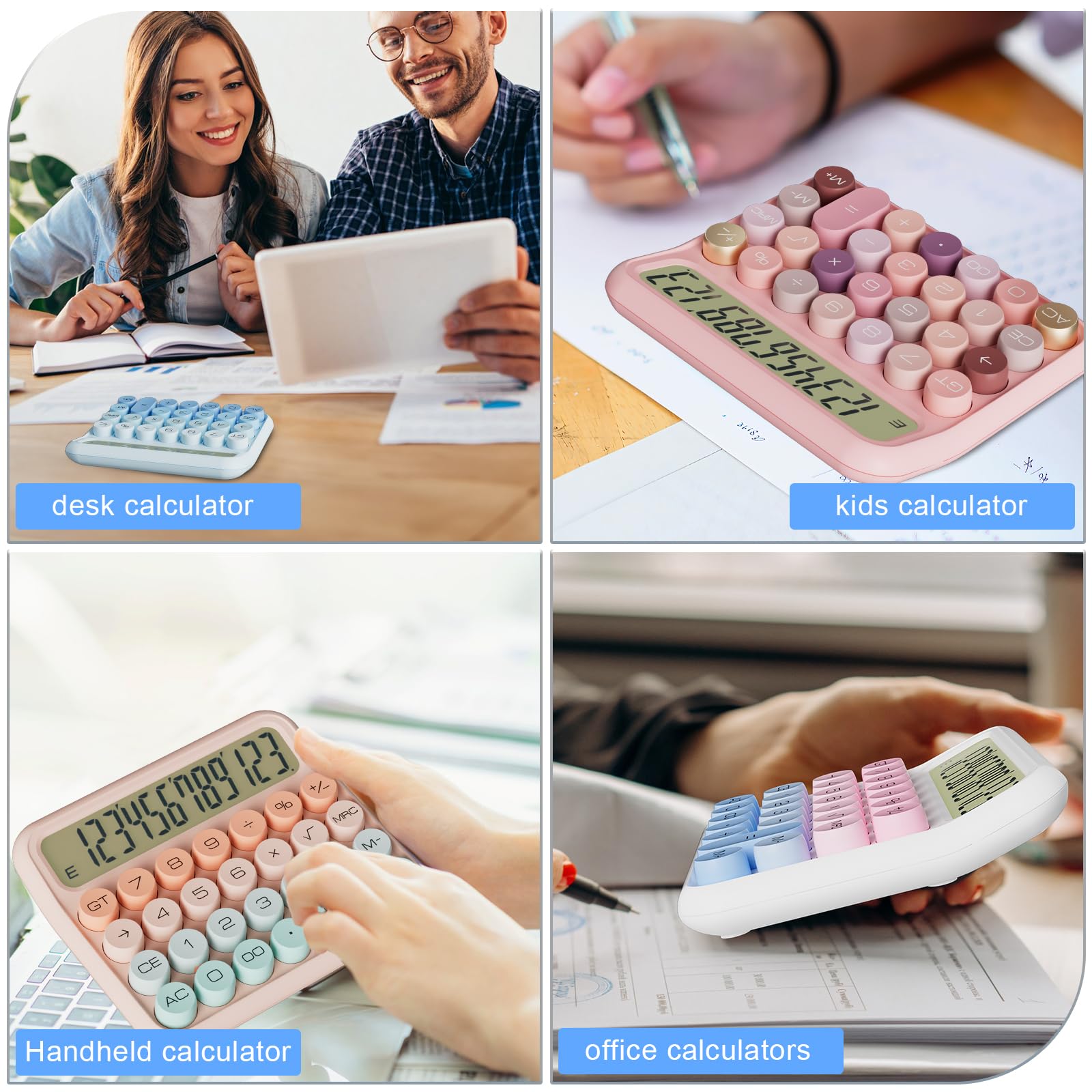 Mechanical Calculator 12 Digit Extra Large 5-Inch LCD Display, DECKLIT Battery Desk Calculator, Big Buttons Easy to Press Use as Office Calculators Desktop, 15°Tilt Screen for Kids Calculator(Cream)