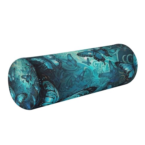 xigua Cute Butterfly Neck Roll Pillow for Neck Relief with Removable Washable Cover - Memory Foam Round Cylinder Bolster, Ergonomically Designed for Head, Neck, Back, and Legs