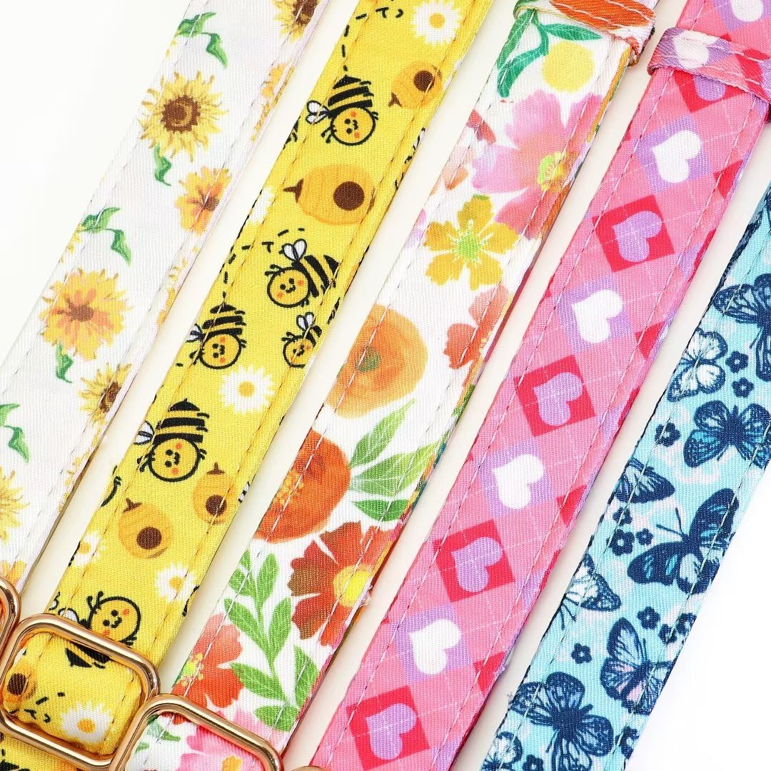 KINYABLUE Floral Pattern Cute Dog Collar for Large Dogs, Personalized Custom Dog Collars with Name, Soft Cotton Fall Dog Collar Girl with Detachable Bowtie & Flower, L (14-24")