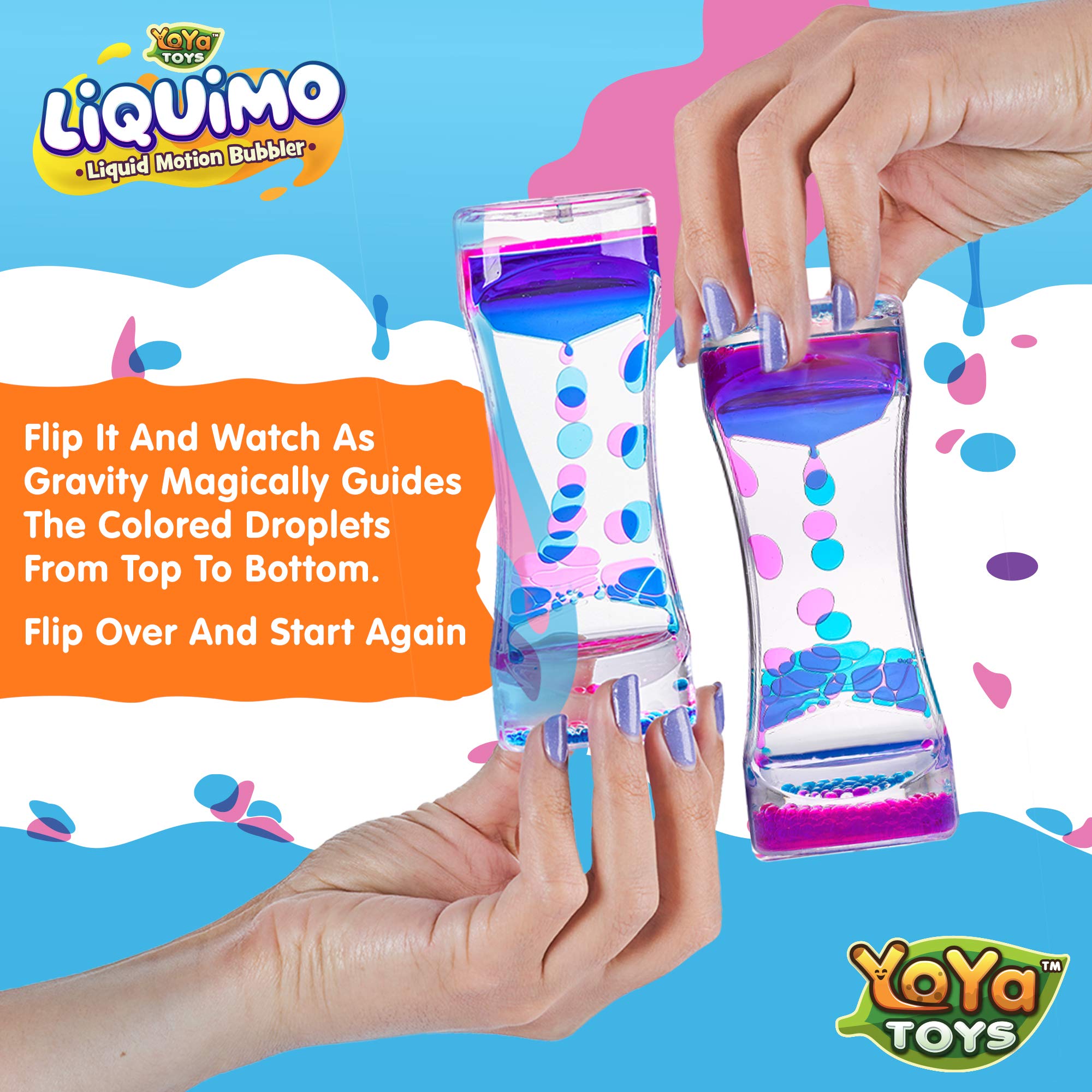 Yoya Toys Liquimo - Liquid Motion Bubbler for Kids and Adults (3-Pack) - Hourglass Liquid Bubbler - Timer for Sensory Play, Fidget Toy - Stress Management - Cool Desk Décor