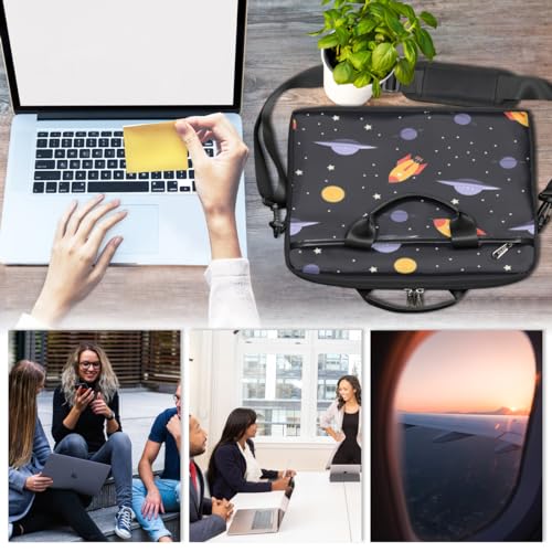 Space Ufo Rocket Laptop Computer Bag Waterproof Shoulder Messenger Bag 13-15 inch Durable Laptop Tote Bag with Shoulder Strap Handle Lightweight Crossbody Briefcase