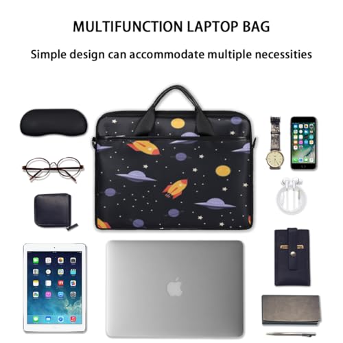 Space Ufo Rocket Laptop Computer Bag Waterproof Shoulder Messenger Bag 13-15 inch Durable Laptop Tote Bag with Shoulder Strap Handle Lightweight Crossbody Briefcase
