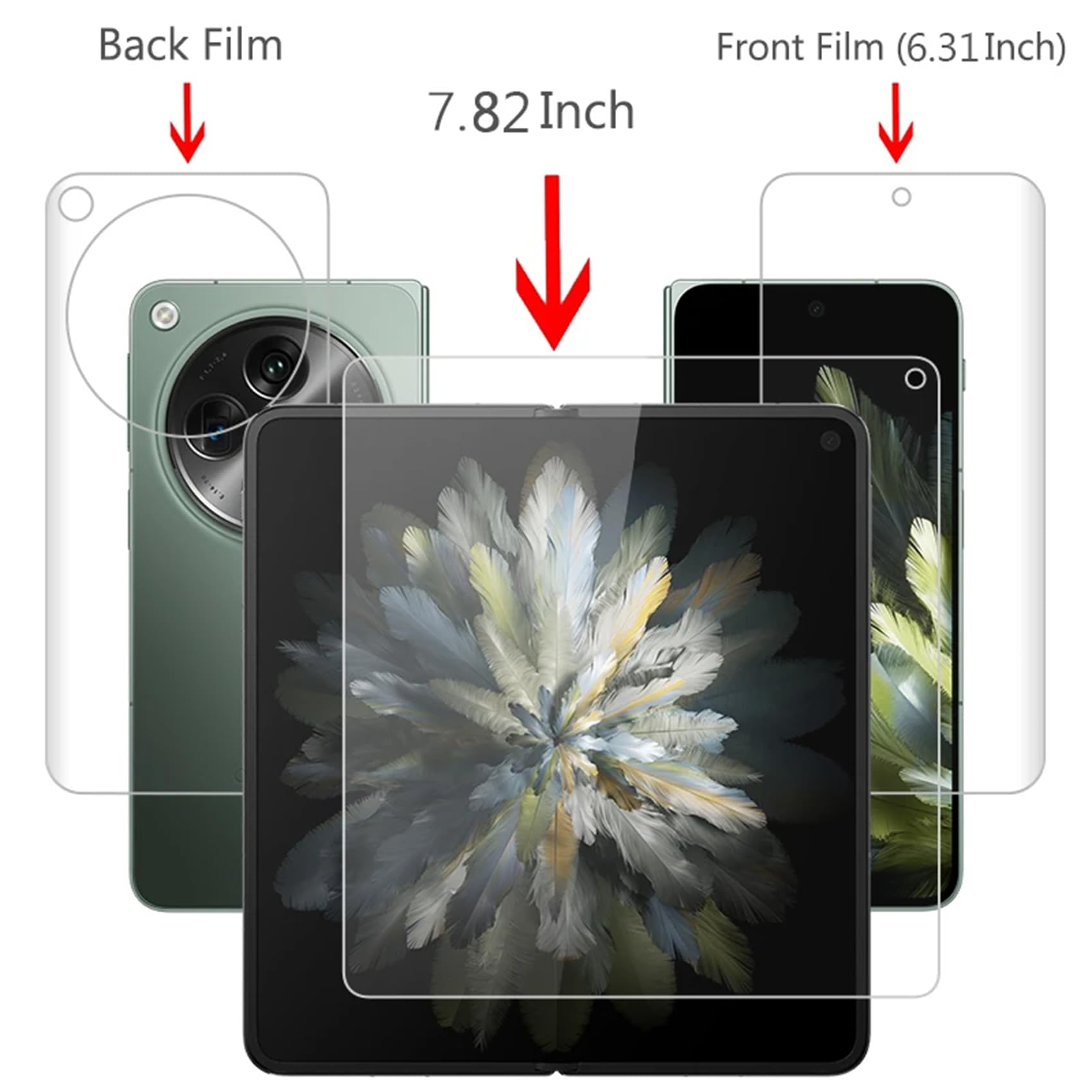 GZSO for Oneplus Open Fold Screen Protector 7.82" Clear TPU Anti-Fingerprints Hydrogel Full Cover Soft Screen Protector Film (3 in 1)