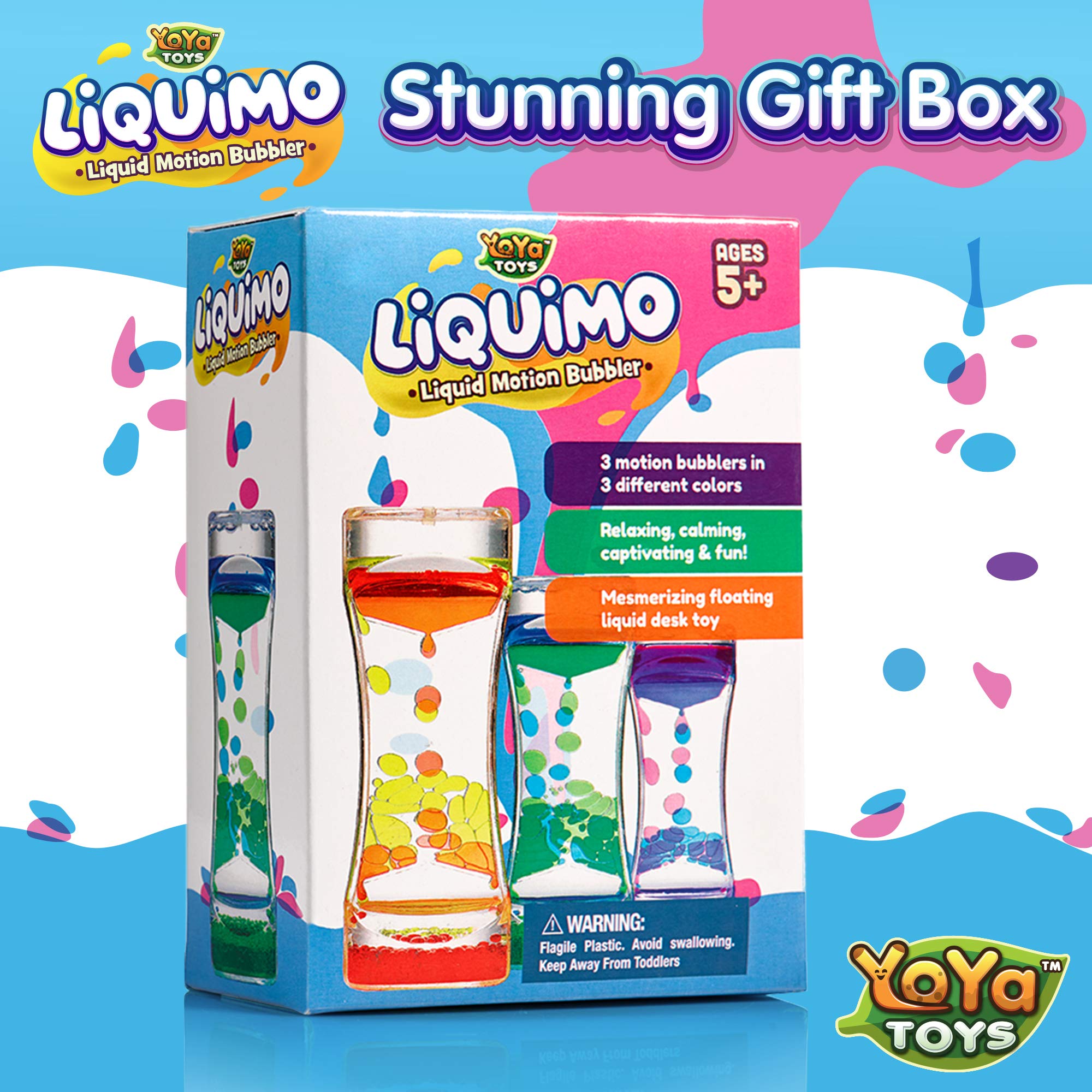 Yoya Toys Liquimo - Liquid Motion Bubbler for Kids and Adults (3-Pack) - Hourglass Liquid Bubbler - Timer for Sensory Play, Fidget Toy - Stress Management - Cool Desk Décor