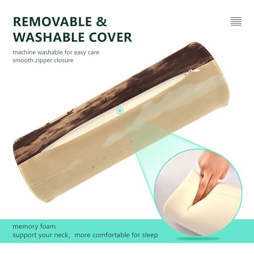 xigua Western Cowboy Neck Roll Pillow for Neck Relief with Removable Washable Cover - Memory Foam Round Cylinder Bolster, Ergonomically Designed for Head, Neck, Back, and Legs