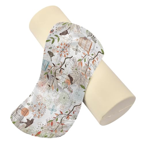 xigua Leaf Bird Neck Roll Pillow for Neck Relief with Removable Washable Cover - Memory Foam Round Cylinder Bolster, Ergonomically Designed for Head, Neck, Back, and Legs