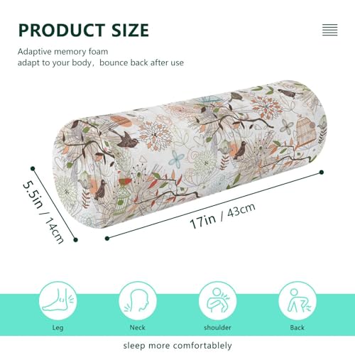 xigua Leaf Bird Neck Roll Pillow for Neck Relief with Removable Washable Cover - Memory Foam Round Cylinder Bolster, Ergonomically Designed for Head, Neck, Back, and Legs