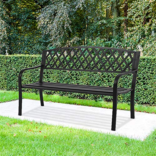 Patio Bench Outdoor Bench Garden Bench Park Yard Furniture 400 lbs Durable Cast Iron Metal Outdoor Seating for Yard Porch Lawn Deck Entryway Backyard, Black