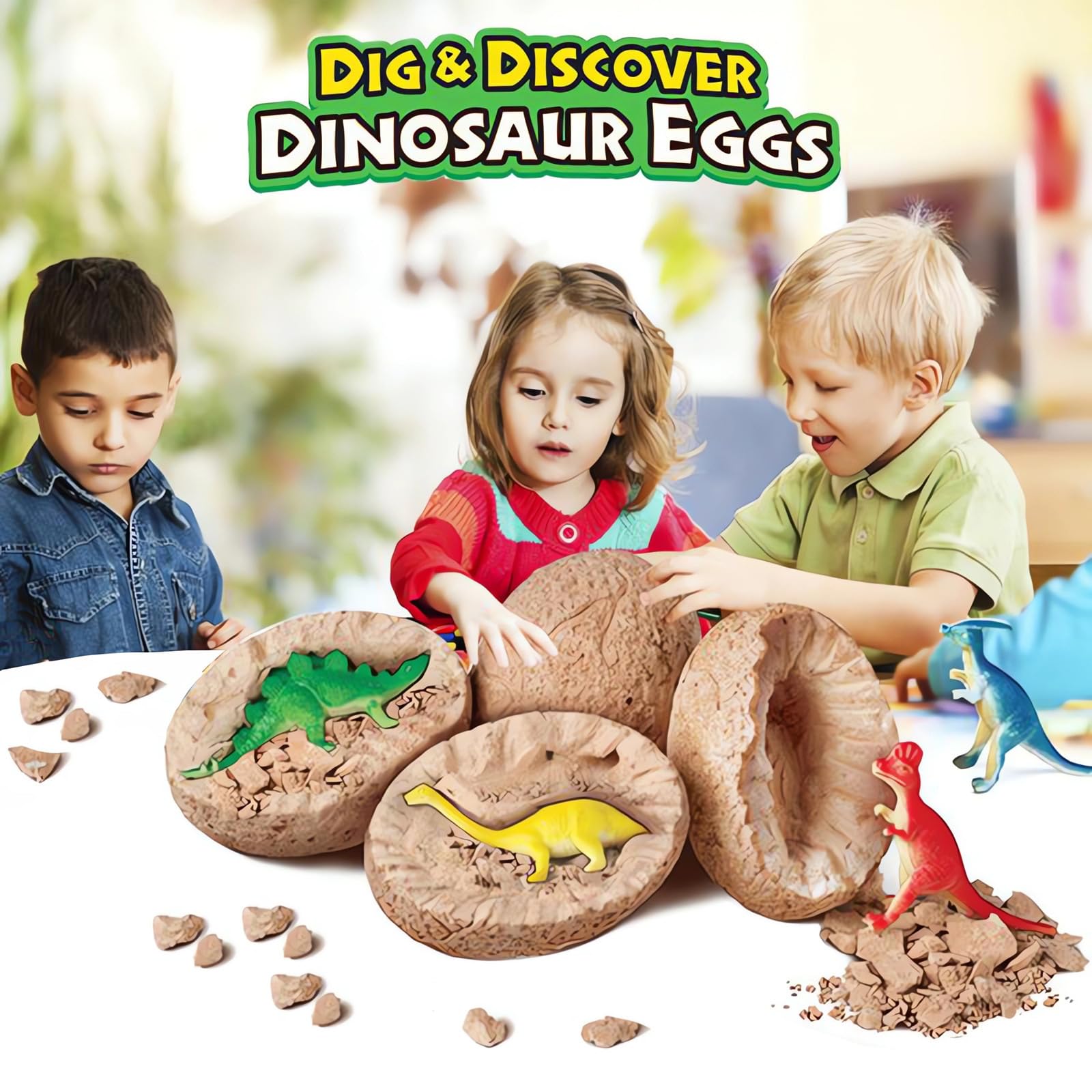 Dino Eggs Dig Kit, 12 Pack Dinosaur Eggs Excavation Science Experiments Kits for Kids 4-12, Easter Basket / Stocking Stuffers, Toys for 3+ 4 5 6 7 8 9 10 Year Old Boys Girl