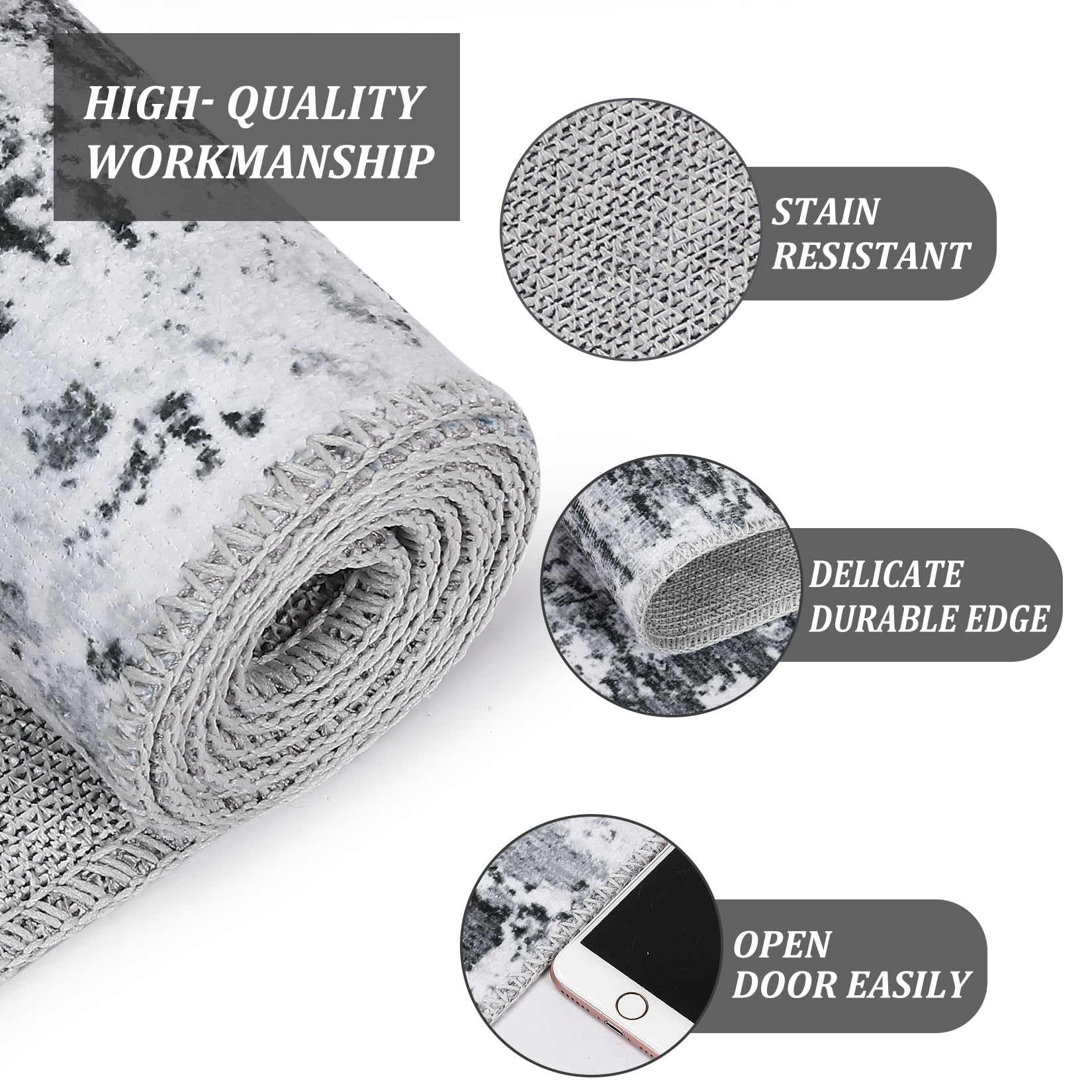 JOLENE.K Washable Runner Rug 2x10 Modern Abatract Rug Runner Hallway Runner Rug Non Slip Ktichen Runner Rug 2x6 Washable Runner Rug for Bathroom Bedroom Boho Runner Rug,2x10 Grey