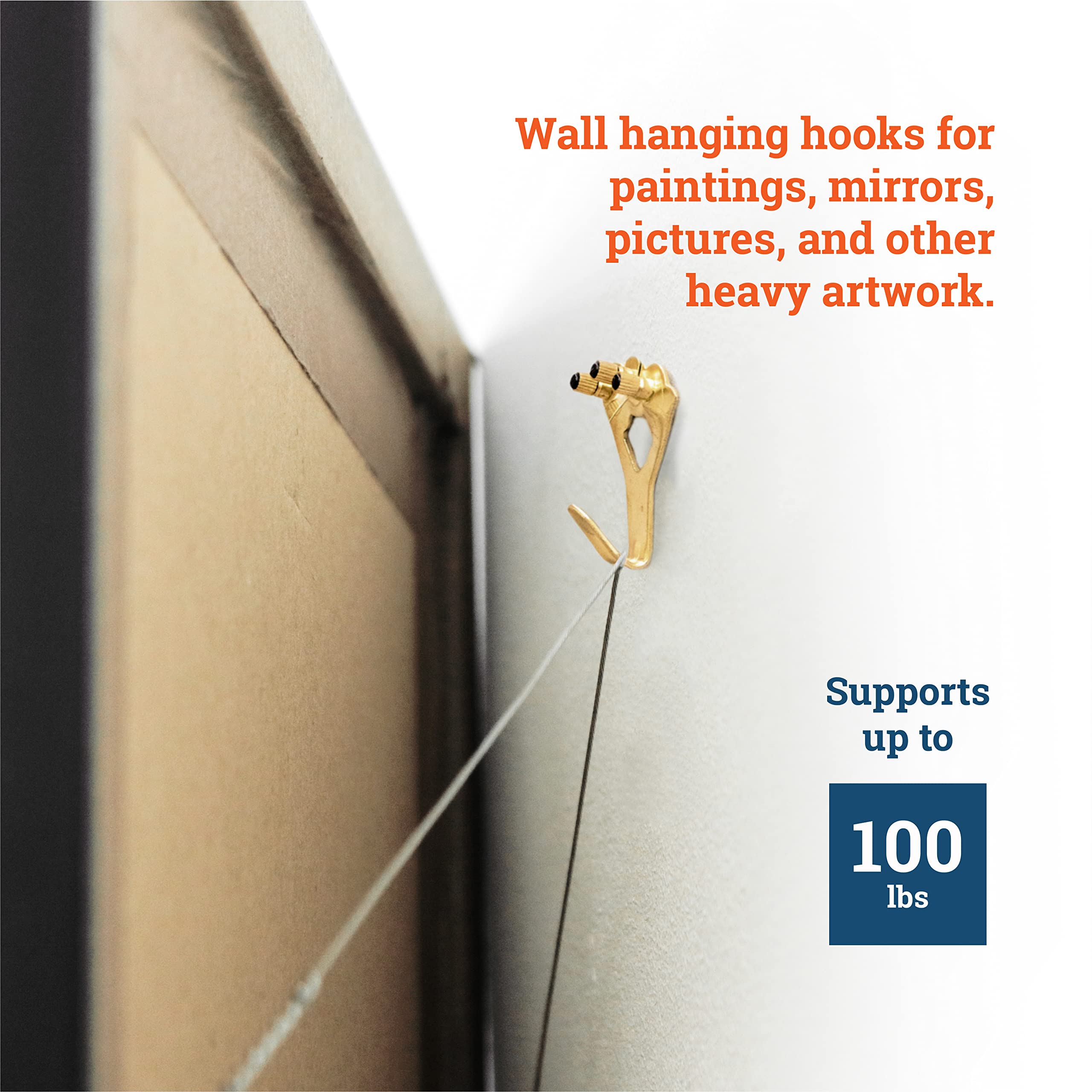 Heavy Duty Picture Frame Hooks Supports Up to 100 lbs - 10 Pack with Nails | Picture Hanging Hooks for Drywall - Mirror Hanging Hardware - Plaster Wall Picture Hangers