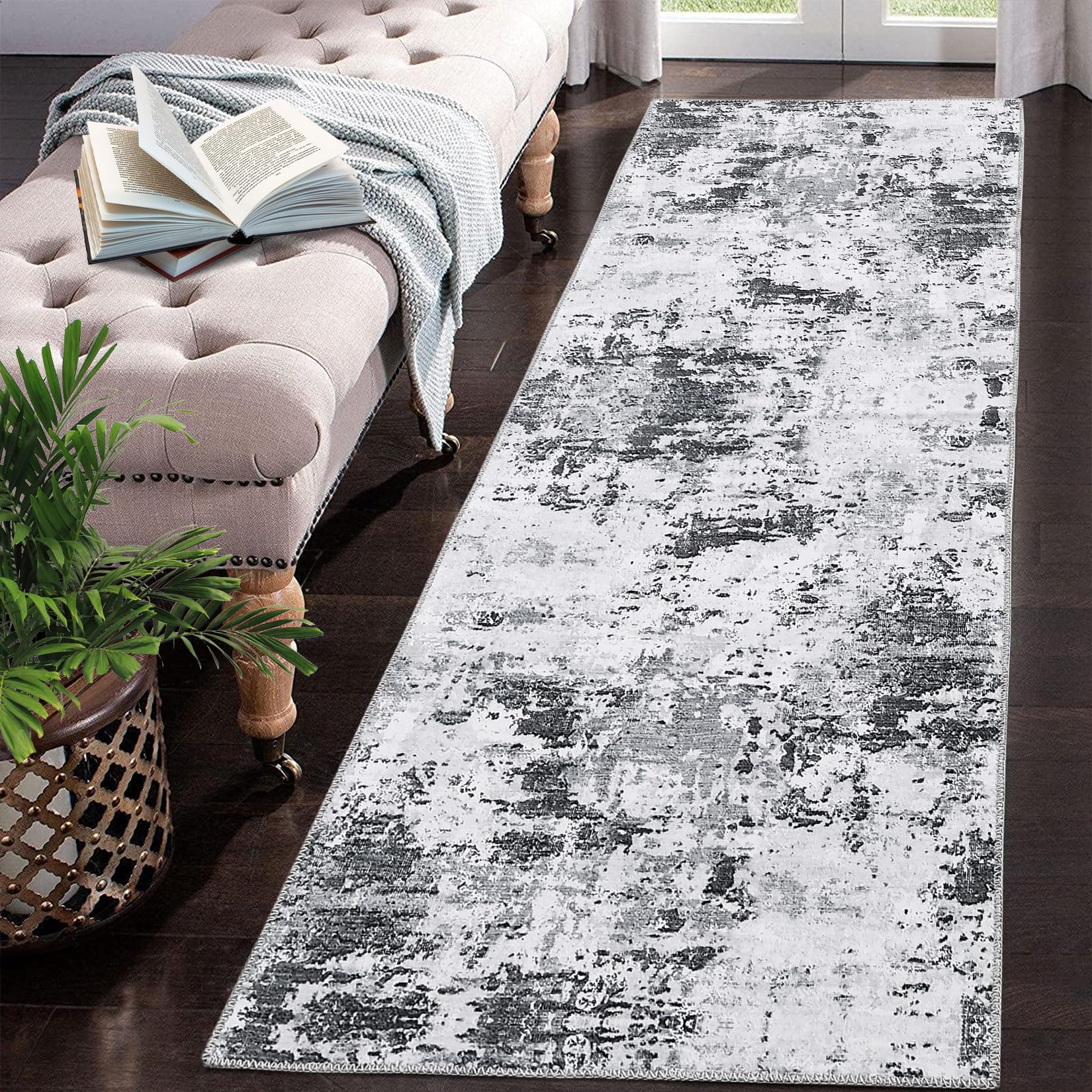 JOLENE.K Washable Runner Rug 2x10 Modern Abatract Rug Runner Hallway Runner Rug Non Slip Ktichen Runner Rug 2x6 Washable Runner Rug for Bathroom Bedroom Boho Runner Rug,2x10 Grey