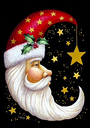 Toland Home Garden 12x18 Inch Double Sided Garden Flag Christmas Flag, Santa Moon Christmas Garden Flag House Flag For Outdoor Yard Decoration