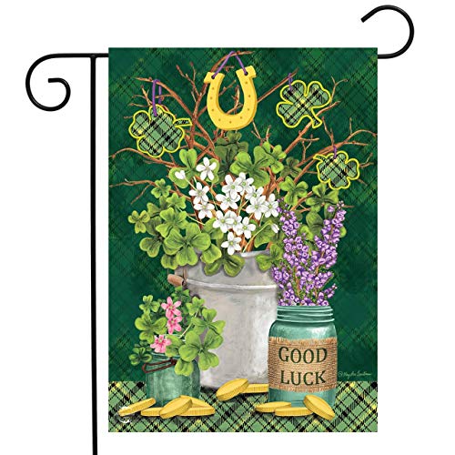 Briarwood Lane Lucky Potted Shamrocks St Patricks Day Garden Flag - 12.5" x 18" - Irish Garden Flag - Celtic Garden Flag - Saint Patricks Day Garden Flag - Celtic Shamrock Garden Flag - Irish Flag
