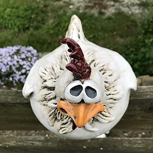Feniyue 3PCS Funny Chicken Decor Garden Statues, Resin Statues Outdoor Decorative Stakes, Yard Art Sculptures for Backyard Farm Patio Lawn Fence Decorations, Rooster Kitchen