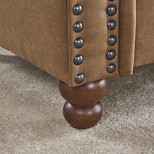 Lunanniu 80.31" Chesterfield Tufted Fabric Sofa 3 Seat Capacity High Tech Fabric Rolled Arm Nailhead Trim Thick Cushion Deep Seat Button Tufted Back Classic for Living Room Apartment Brown