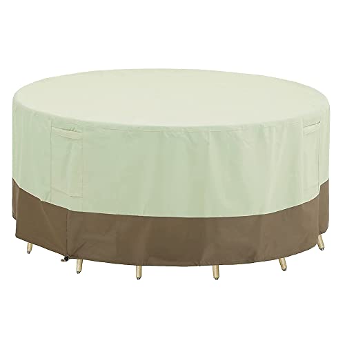 JIABOLANG Patio Furniture Covers, 100% Waterproof Outdoor Table Chair Set Covers, Anti-Fading Round Cover for Outdoor Furniture Set, UV Resistant, Beige & Brown, 62" DIAx28'' H