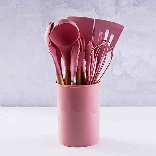 LMMDP Silicone Kitchen Tools Set Cooking Tools Utensils Set Spatula Shovel Soup Spoon with Wooden Handle Special Heat-resistant Design