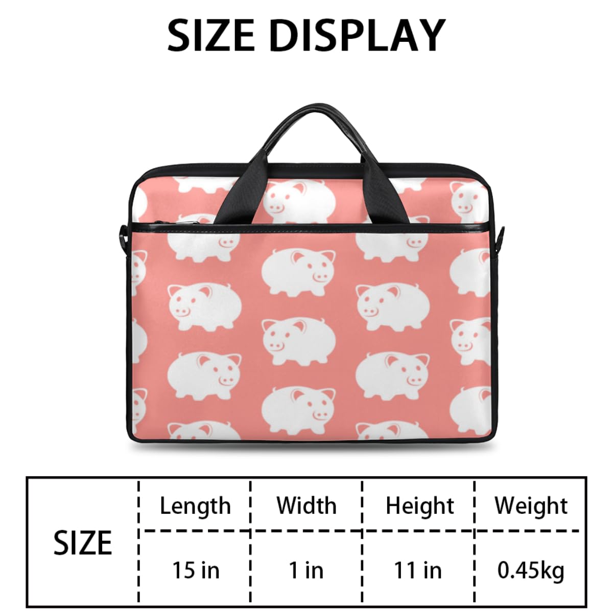 Cartoon Pig Laptop Computer Bag Waterproof Shoulder Messenger Bag 13-15 inch Durable Laptop Tote Bag with Shoulder Strap Handle Lightweight Crossbody Briefcase